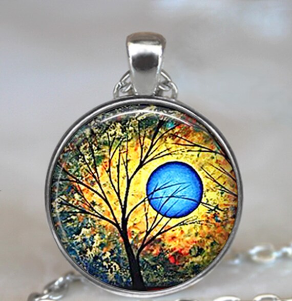 Summer Blue Moon Necklace Key Chain or Brooch Tree Jewelry Full Blue Moon Jewelry Nature Gift Nature Art Jewelry Full Moon Key Ring Fob Etsy
