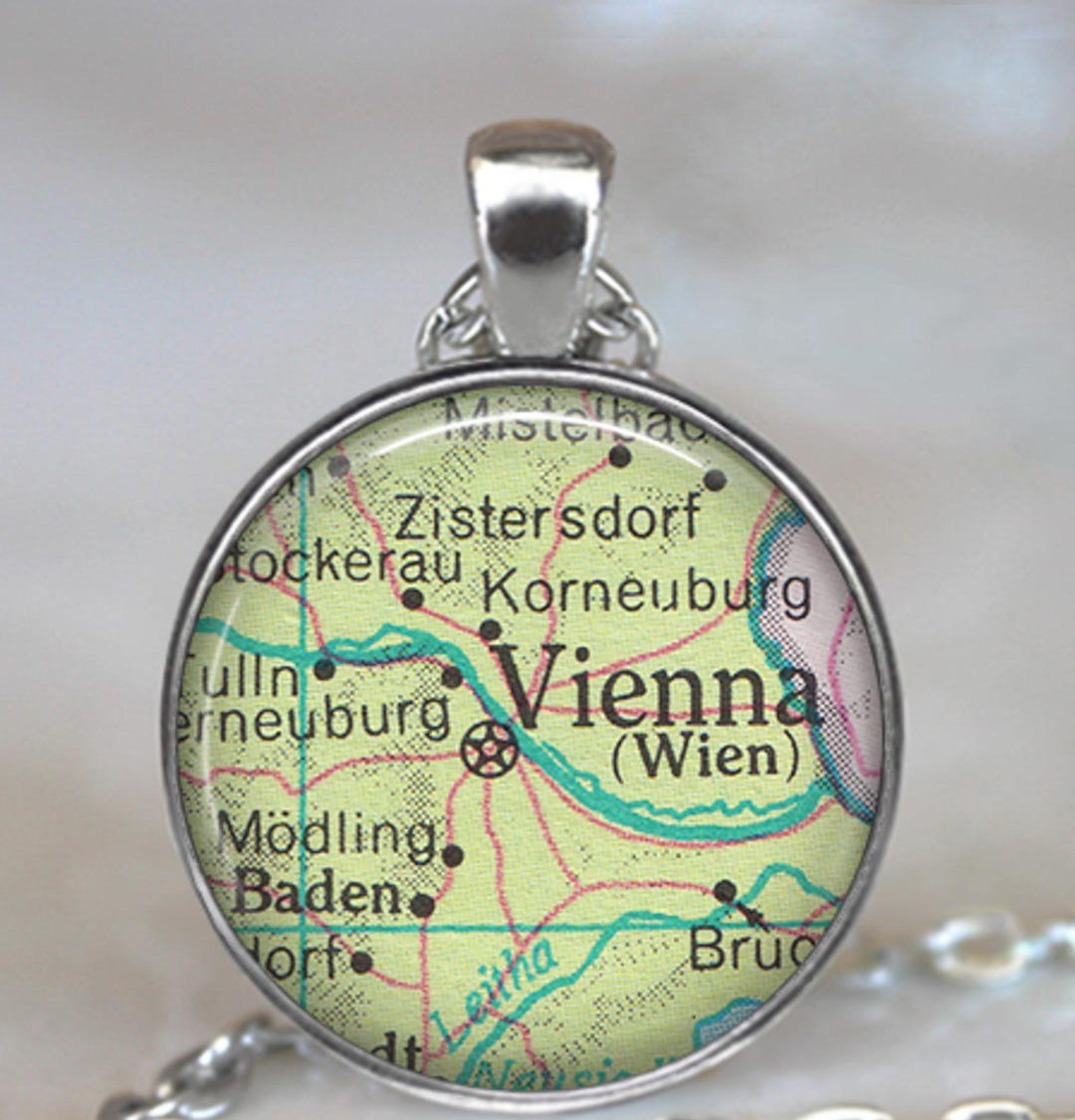 Vienna Map Necklace, Key Chain or Brooch Pin, Vintage Map Gift Vienna ...
