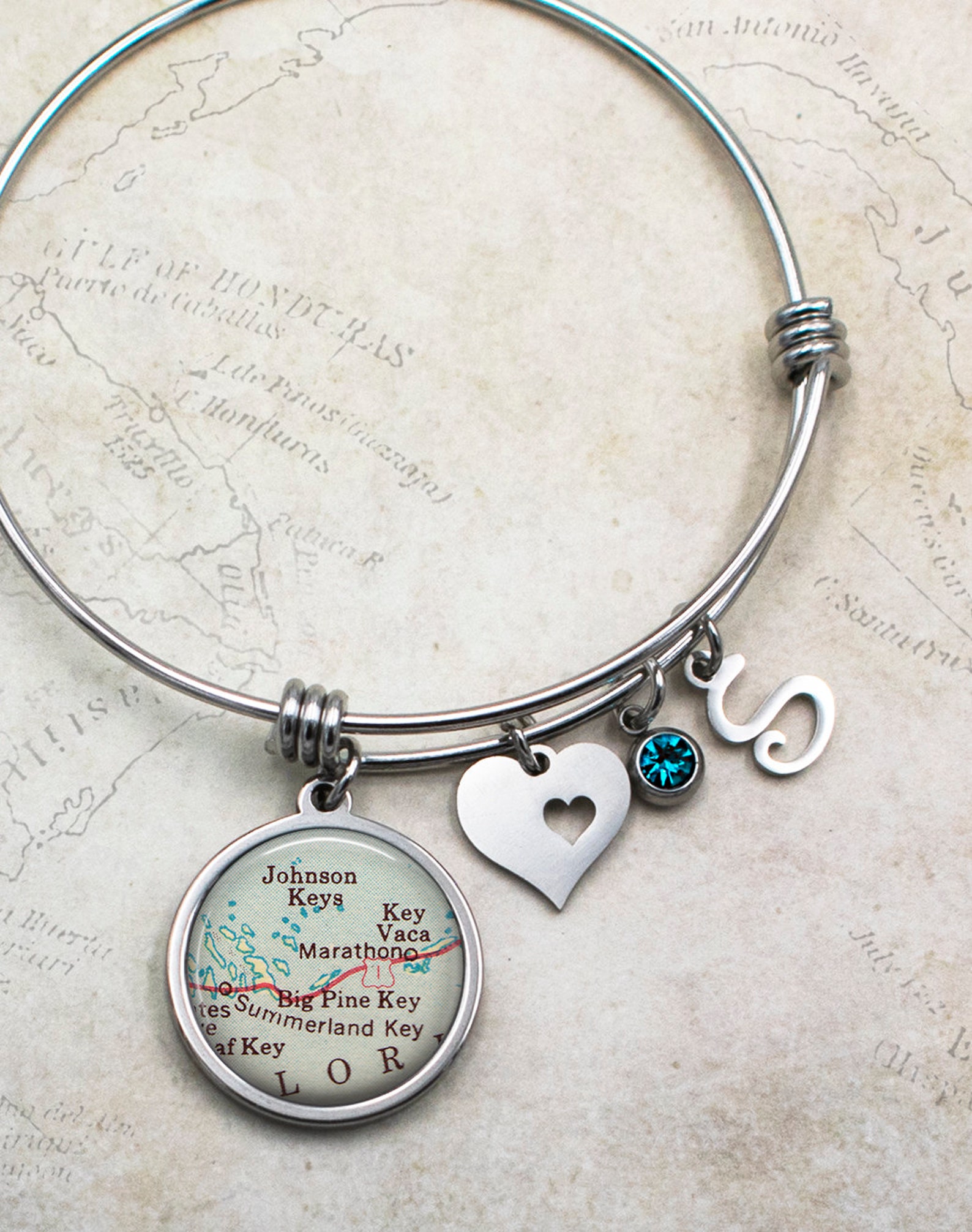 Middle Keys Map Bracelet, Florida Keys Charm Bracelet, Big Pine Key ...