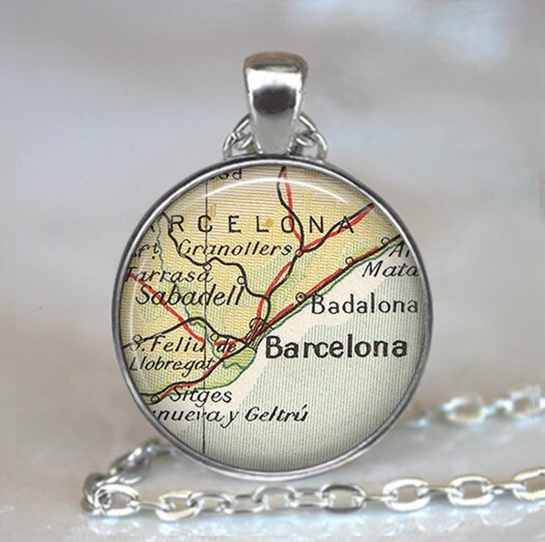 Barcelona Map Pendant, Barcelona Necklace, Barcelona, Spain Map Jewelry ...