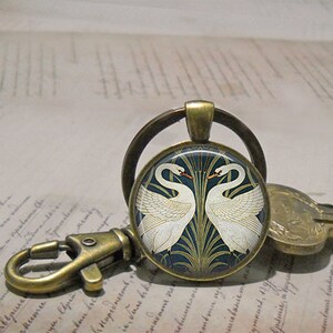Art Nouveau Swans Necklace, Key Chain or Brooch Pin, Walter Crane Art ...