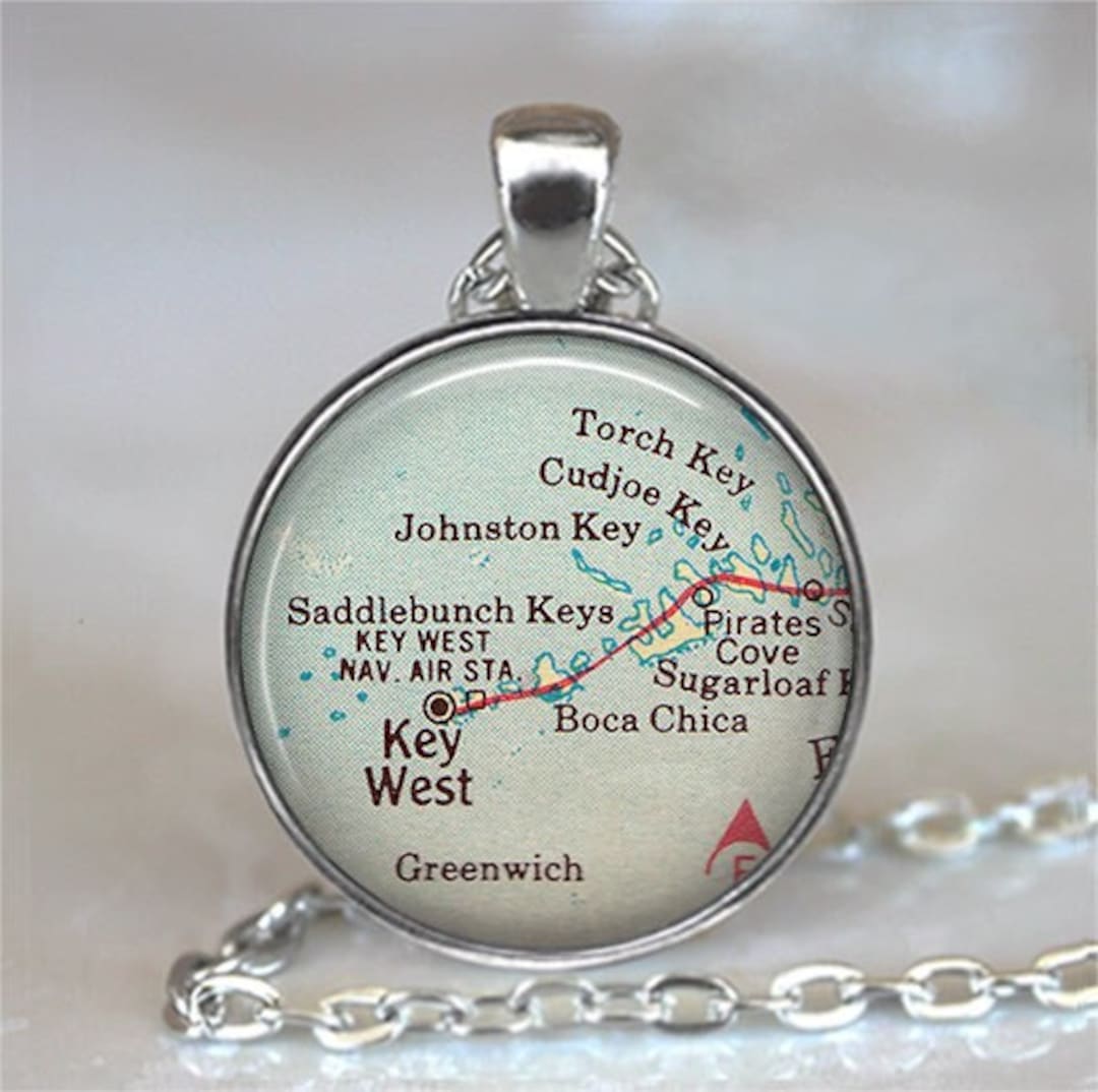 Florida Keys Map Key Chain Necklace, or Brooch, Lower Keys Key West Map ...