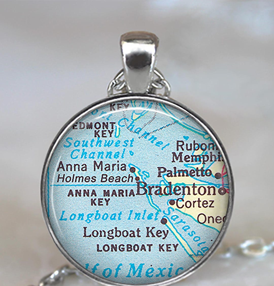 Bradenton, Florida Map Necklace, Brooch or Keychain, Anna Maria Island ...