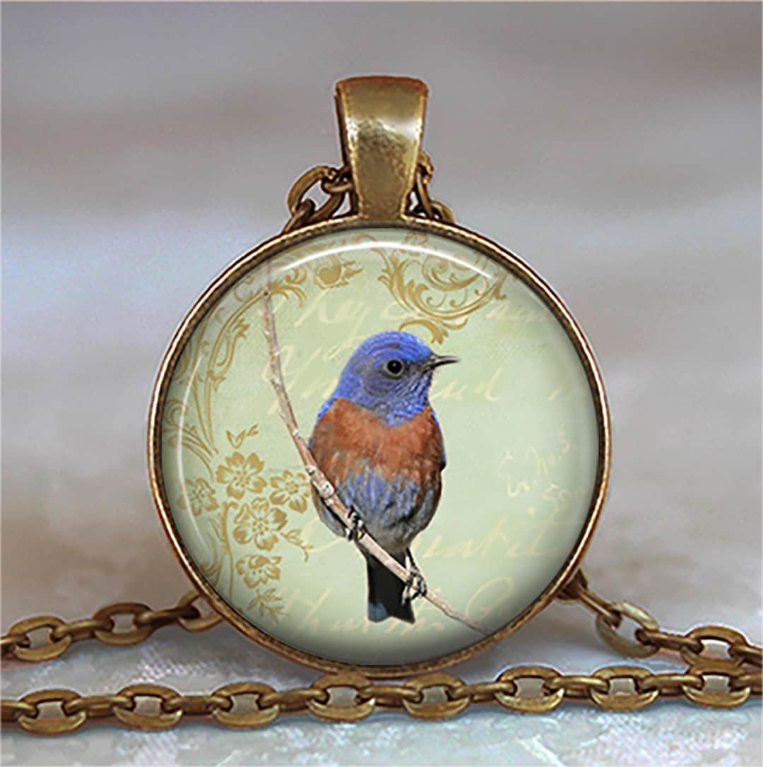 Bluebird on Branch Necklace, Key Chain or Brooch, Bluebird of Happiness ...
