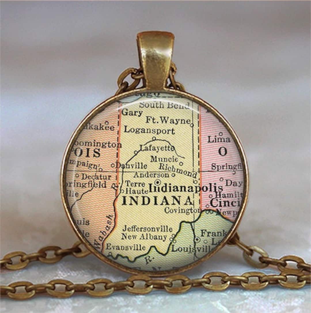 Indiana Map Necklace, Indiana Map Pendant Indiana Map Jewelry Vintage ...