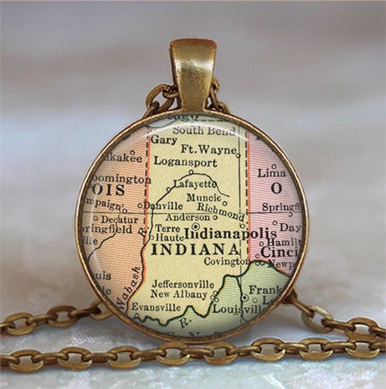 Indiana Map Necklace Indiana Map Pendant Indiana Map Jewelry - Etsy