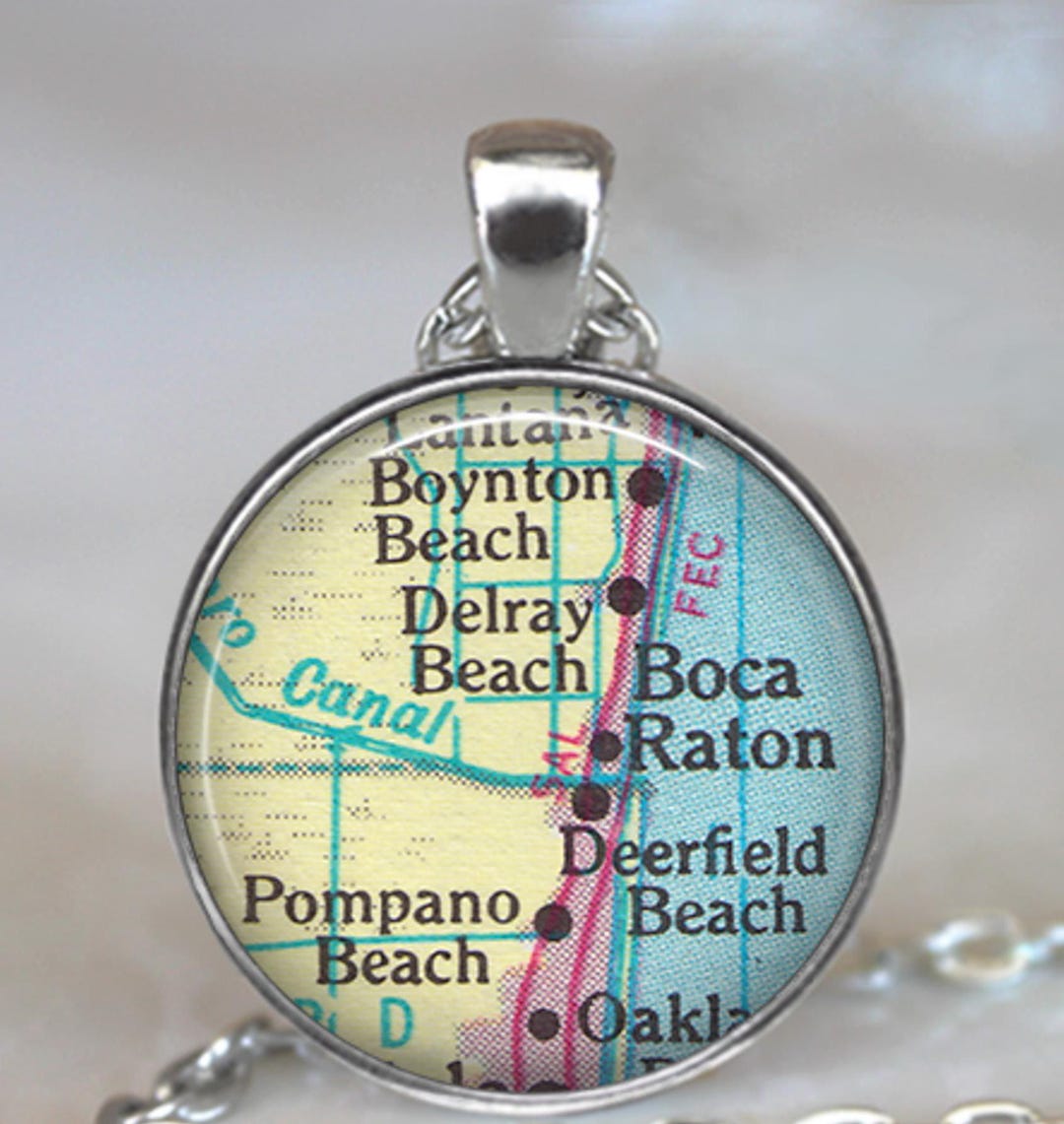 Boca Raton, Florida Map Necklace or Key Chain, Boynton Beach Delray ...