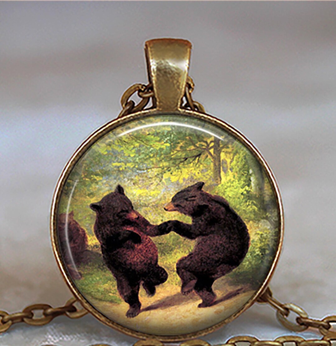 Dancing Bears Brooch Pin, Necklace or Key Chain, Bear Couple Vintage ...