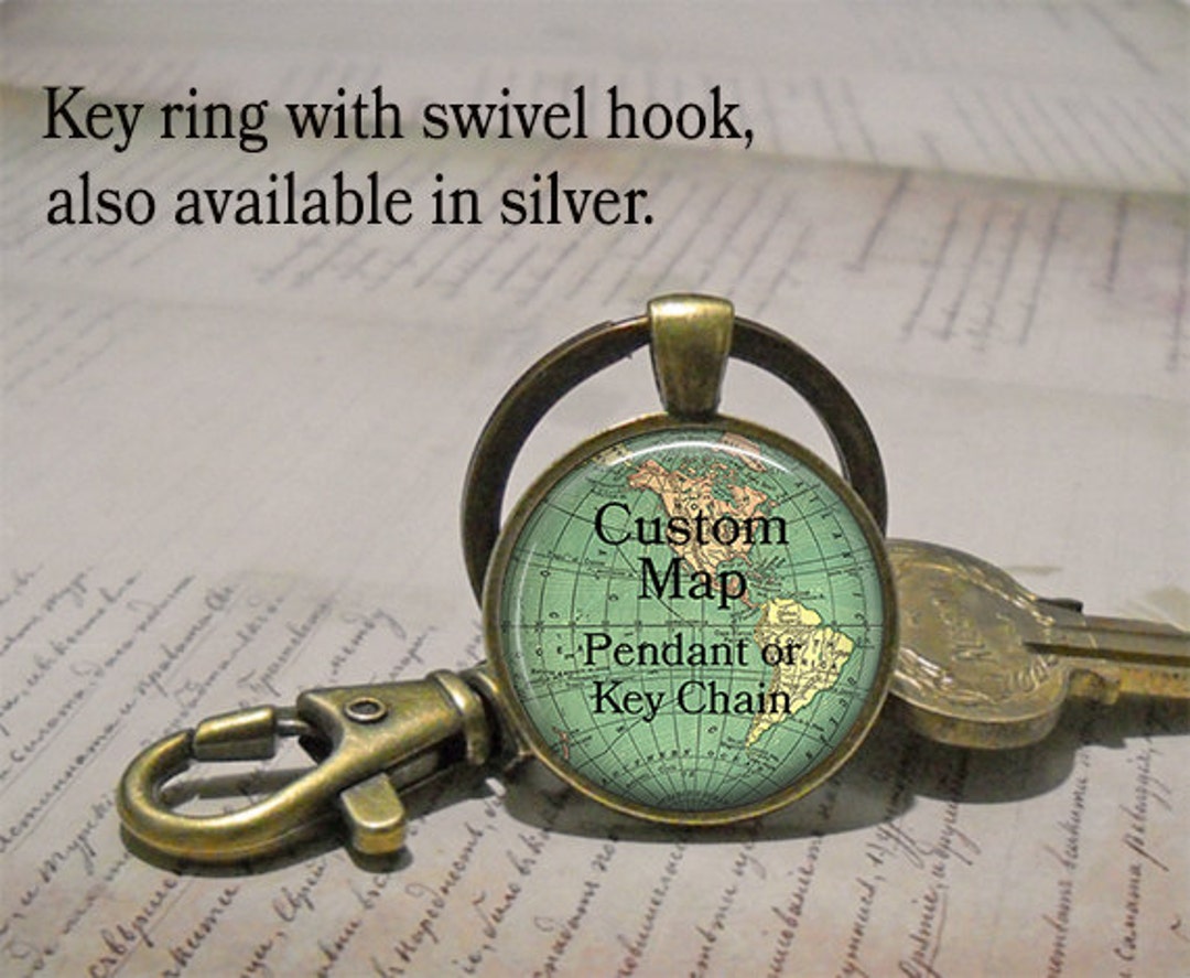 Custom Map Necklace, Custom Map Pendant Custom Map Key Chain Map Key ...