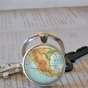 Mexico Map Necklace, Key Chain or Brooch, Vintage Map Gift Leaving Home ...