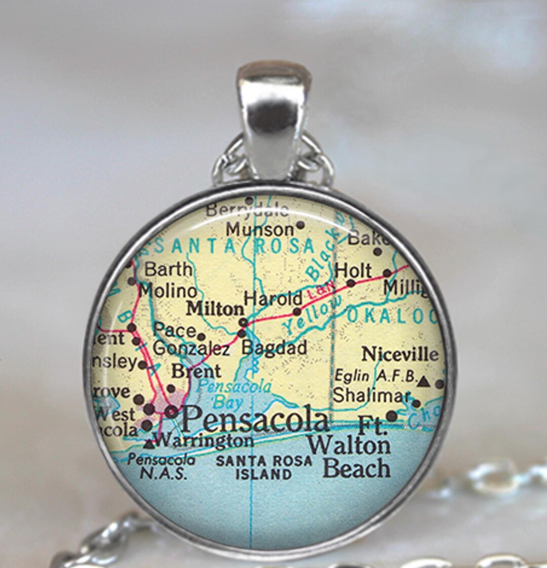 Pensacola Map Necklace, Key Chain or Brooch, Pensacola NAS Map Jewelry ...