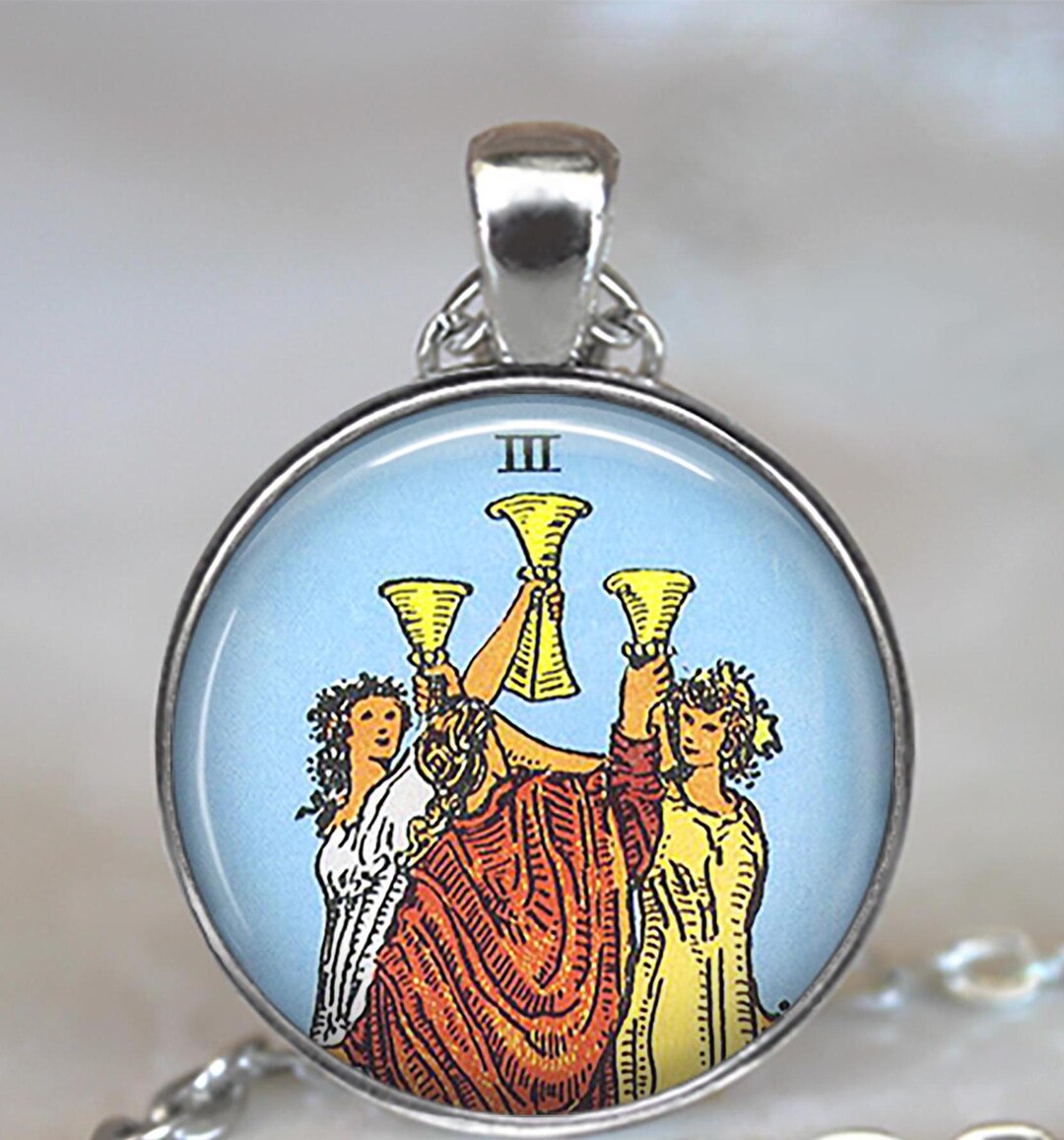 Tarot Three of Cups Necklace, Key Chain or Brooch Pin, Tarot Jewelry ...