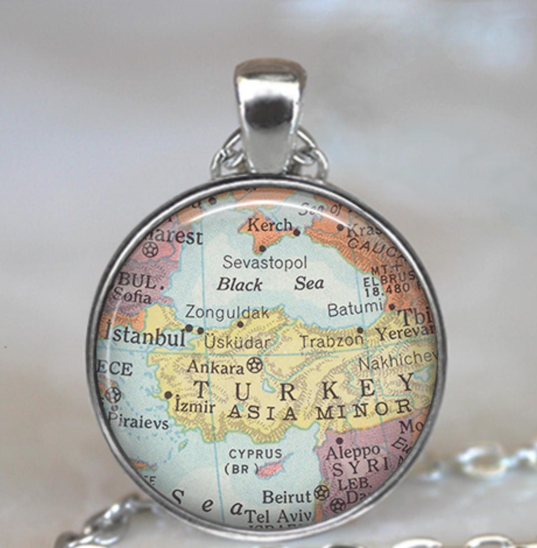 Turkey Map Necklace, Key Chain or Brooch Pin, Vintage Map Gift, Travel ...