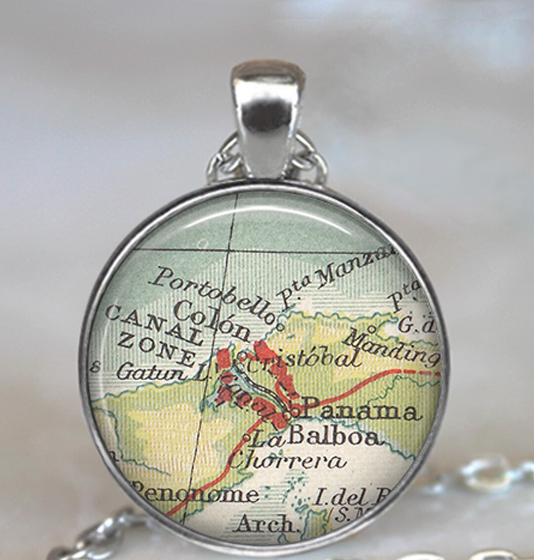 Panama Canal Map Necklace or Key Chain, Panama City, Panama Map Gift ...