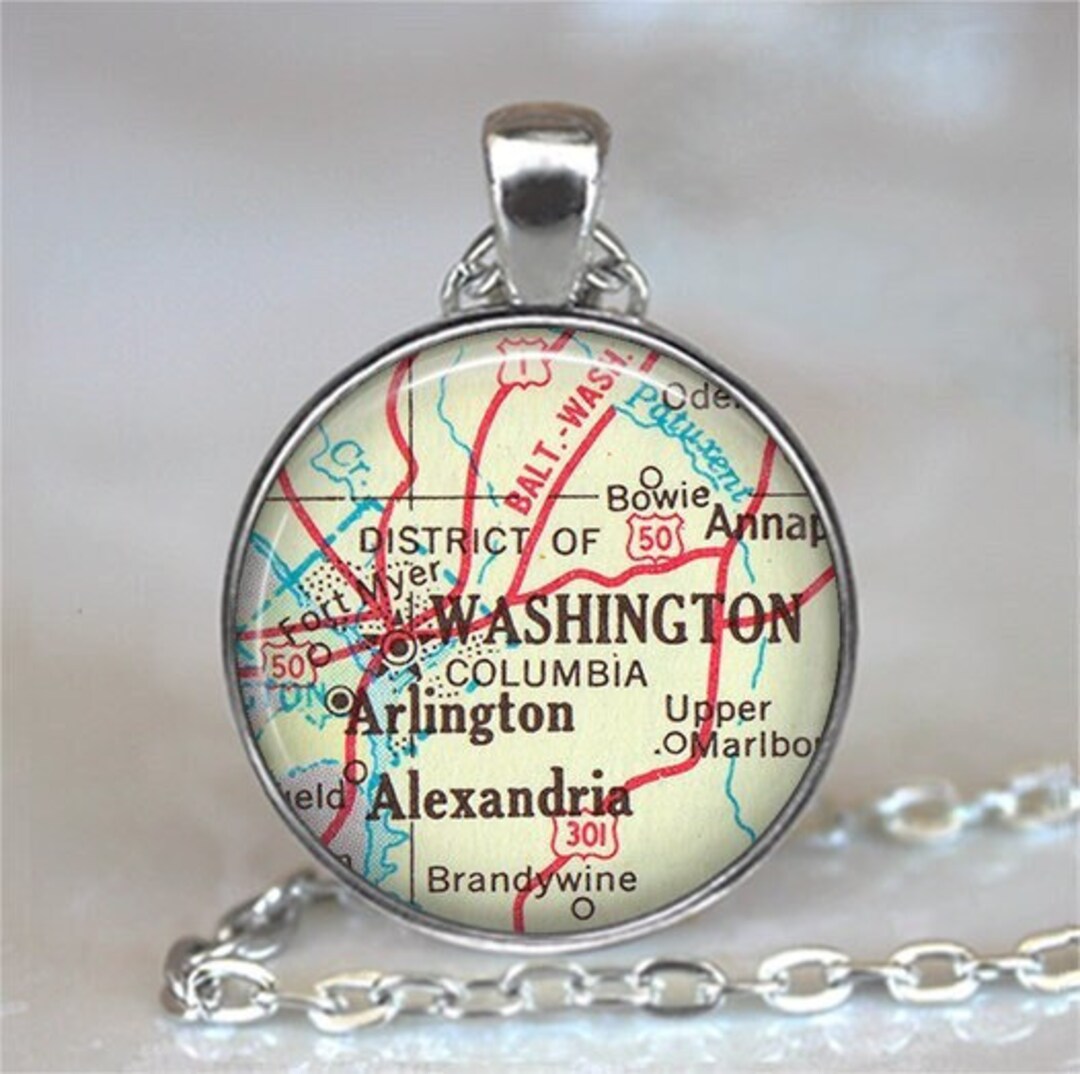 Washington DC Map Necklace, Key Chain or Brooch, Arlington VA Map ...