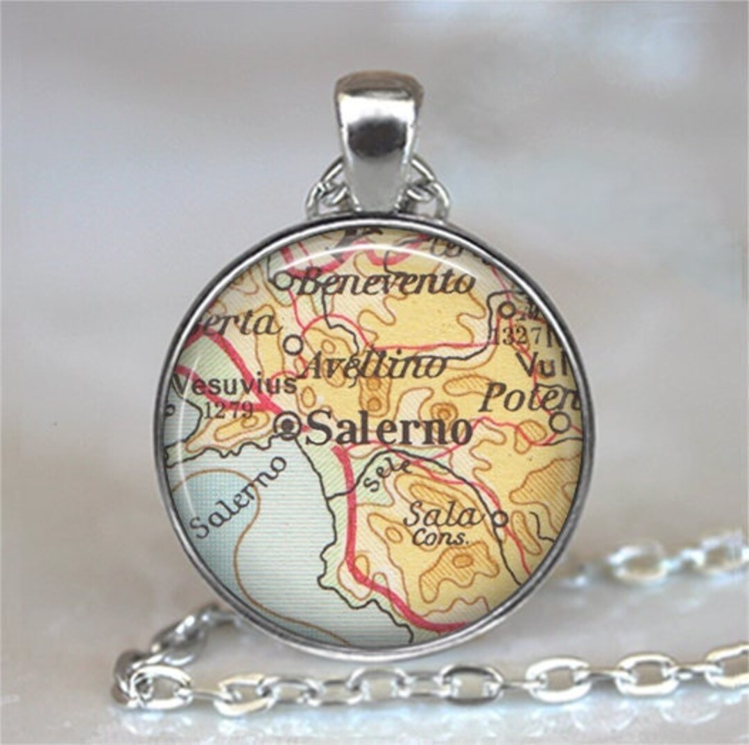 Salerno, Italy Map Necklace or Key Chain, European Travel Gift Amalfi ...