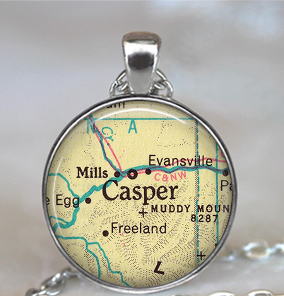 Casper, Wyoming Map Necklace or Key Chain, Casper WY Map Jewelry ...