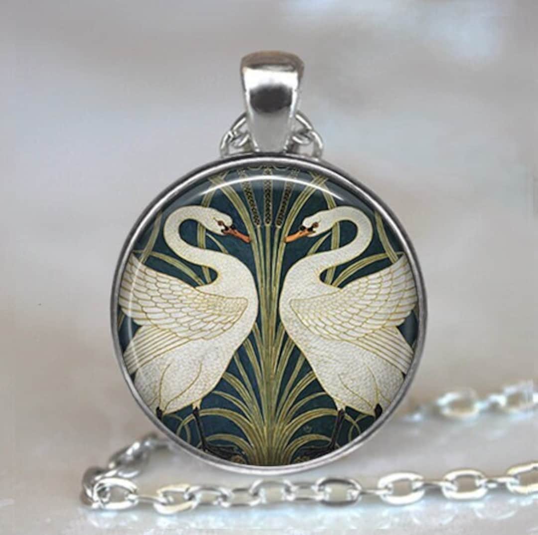 Art Nouveau Swans Necklace, Key Chain or Brooch Pin, Walter Crane Art ...