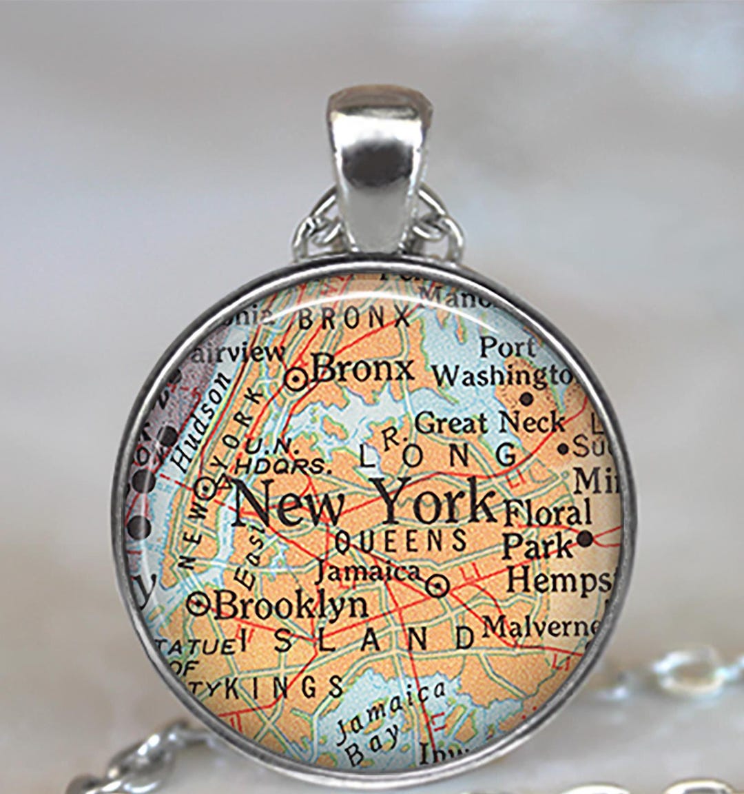 New York City Map Necklace, Key Chain or Brooch, Manhattan Brooklyn ...