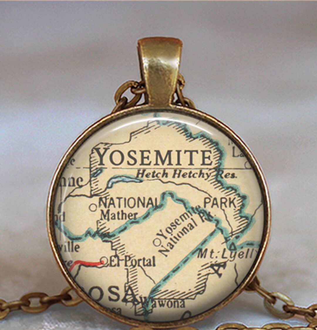Yosemite National Park Map Necklace, Key Chain or Brooch, Vacation Gift ...