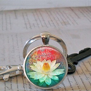 White Lotus Necklace or Key Chain, Lotus Flower Necklace Meditation ...