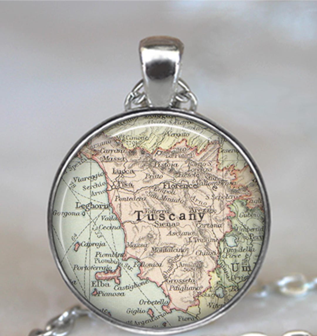 Tuscany Map Necklace, Key Chain or Brooch, Florence, Italy Map Gift ...