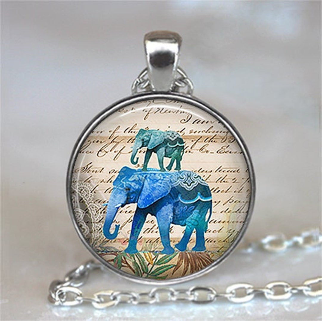 Blue Elephants Necklace, Blue Elephants Pendant, Elephant Jewelry ...