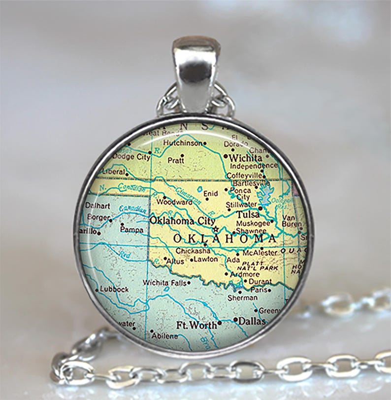 Oklahoma Map Necklace, Key Chain or Brooch, State Map Jewelry, Home ...