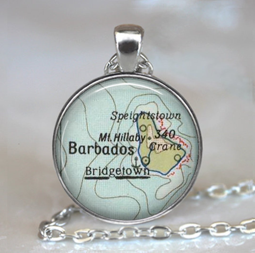 Barbados Map Necklace, Barbados Pendant Bridgetown Barbados Map Travel ...