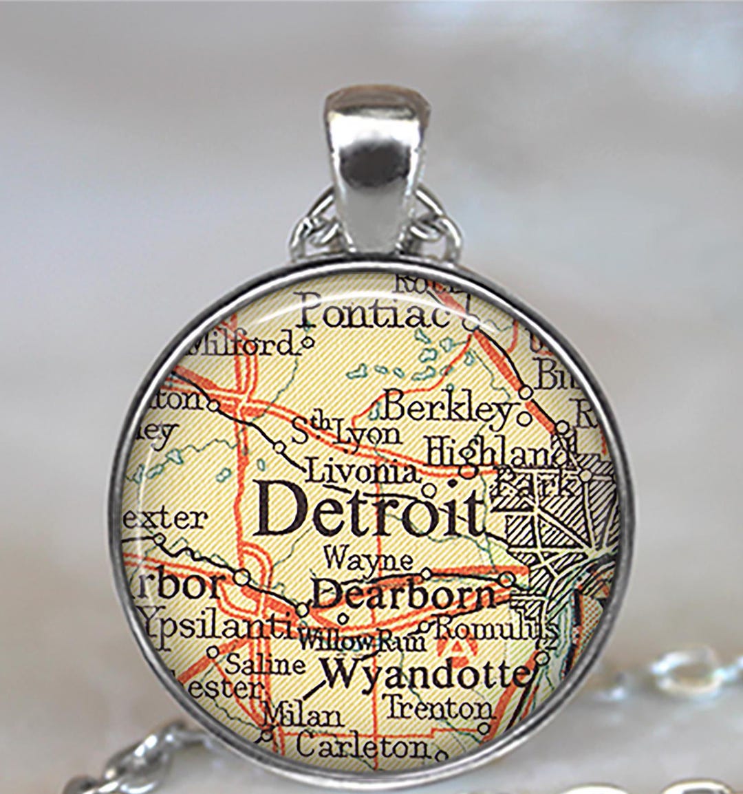 Detroit Map Pendant, Necklace, Key Chain or Brooch, Vintage Map Jewelry ...
