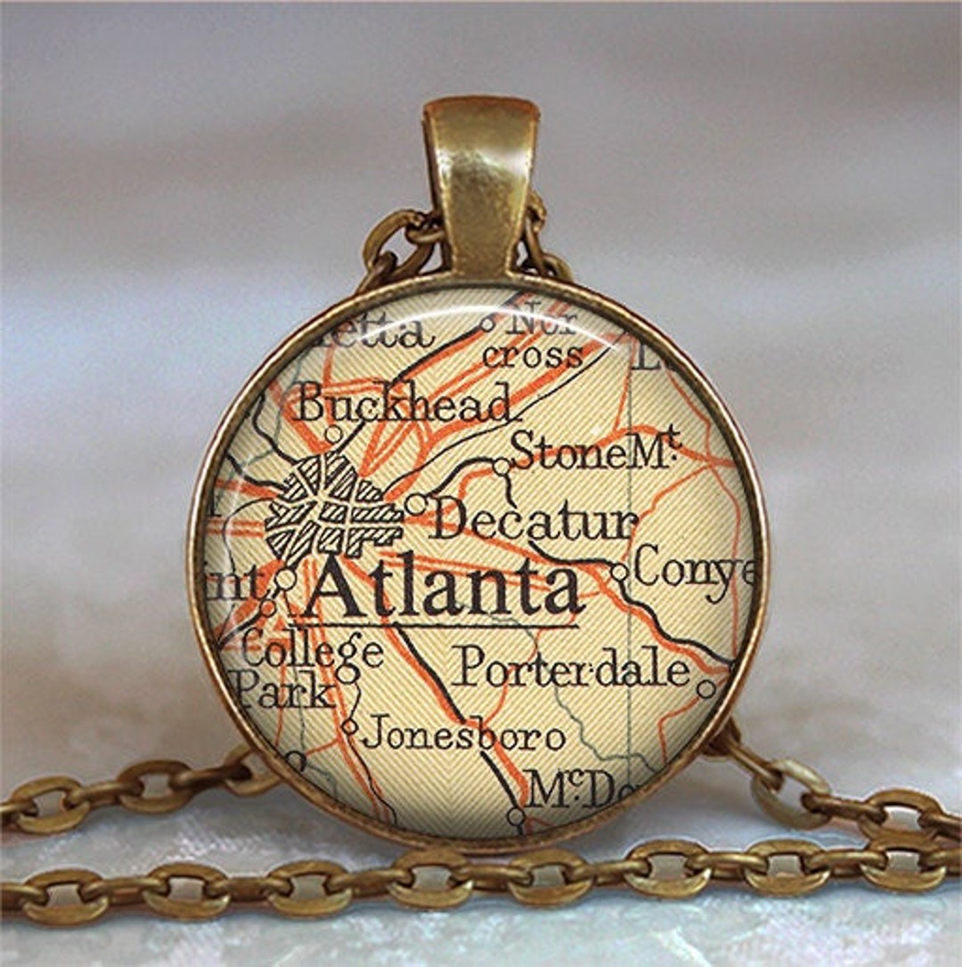 Atlanta Map Necklace, Atlanta Map Pendant, Atlanta Necklace, Atlanta ...