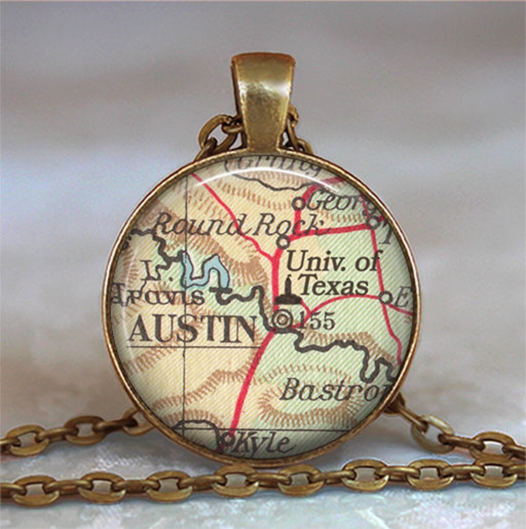 University of Texas Necklace, UT at Austin Map Necklace, UT Pendant ...