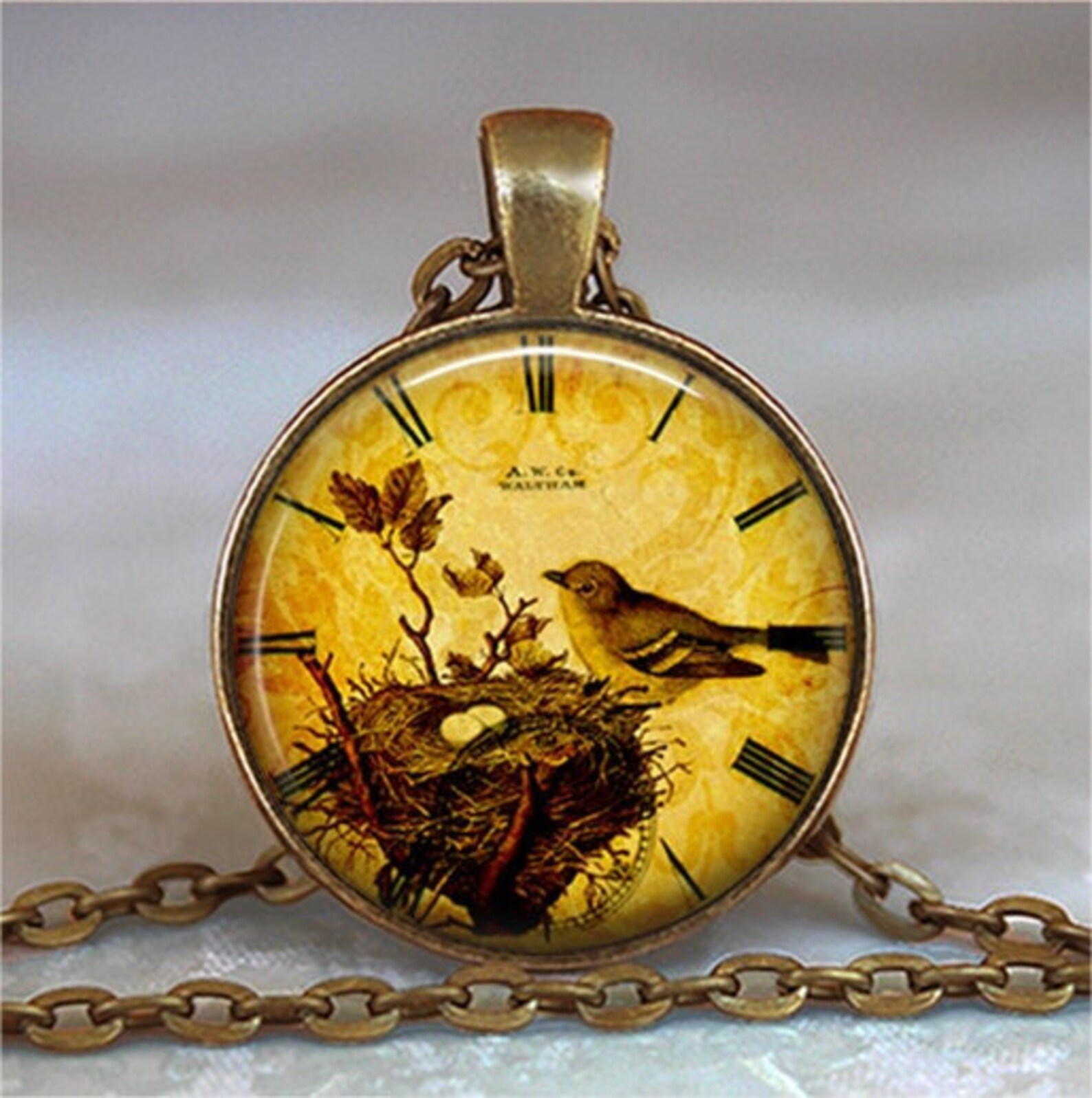 Bird Nest Clock Pendant Bird Nest Jewelry Bird Nest Necklace - Etsy