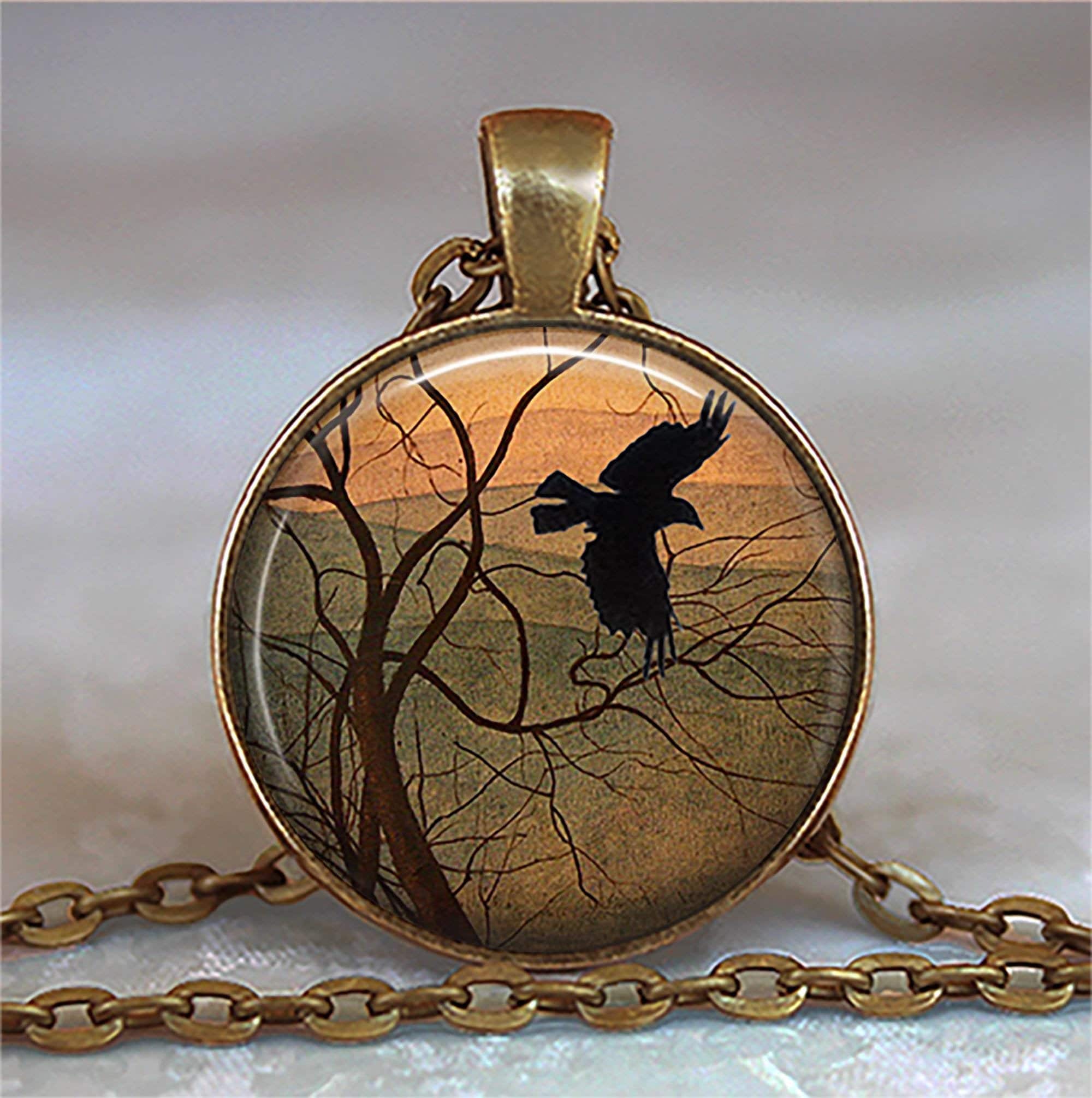 Winter Raven Necklace, Key Chain or Brooch, Raven Gift Blackbird ...
