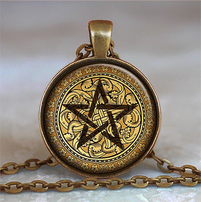 Golden Pentacle necklace Golden Pentacle pendant Wiccan | Etsy