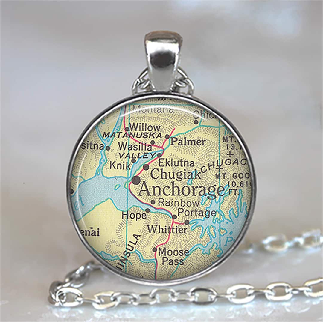 Anchorage Map Necklace, Key Chain or Brooch, Anchorage Alaska Map ...
