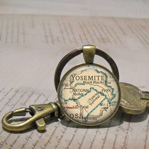 Yosemite National Park Map Necklace, Key Chain or Brooch, Vacation Gift ...