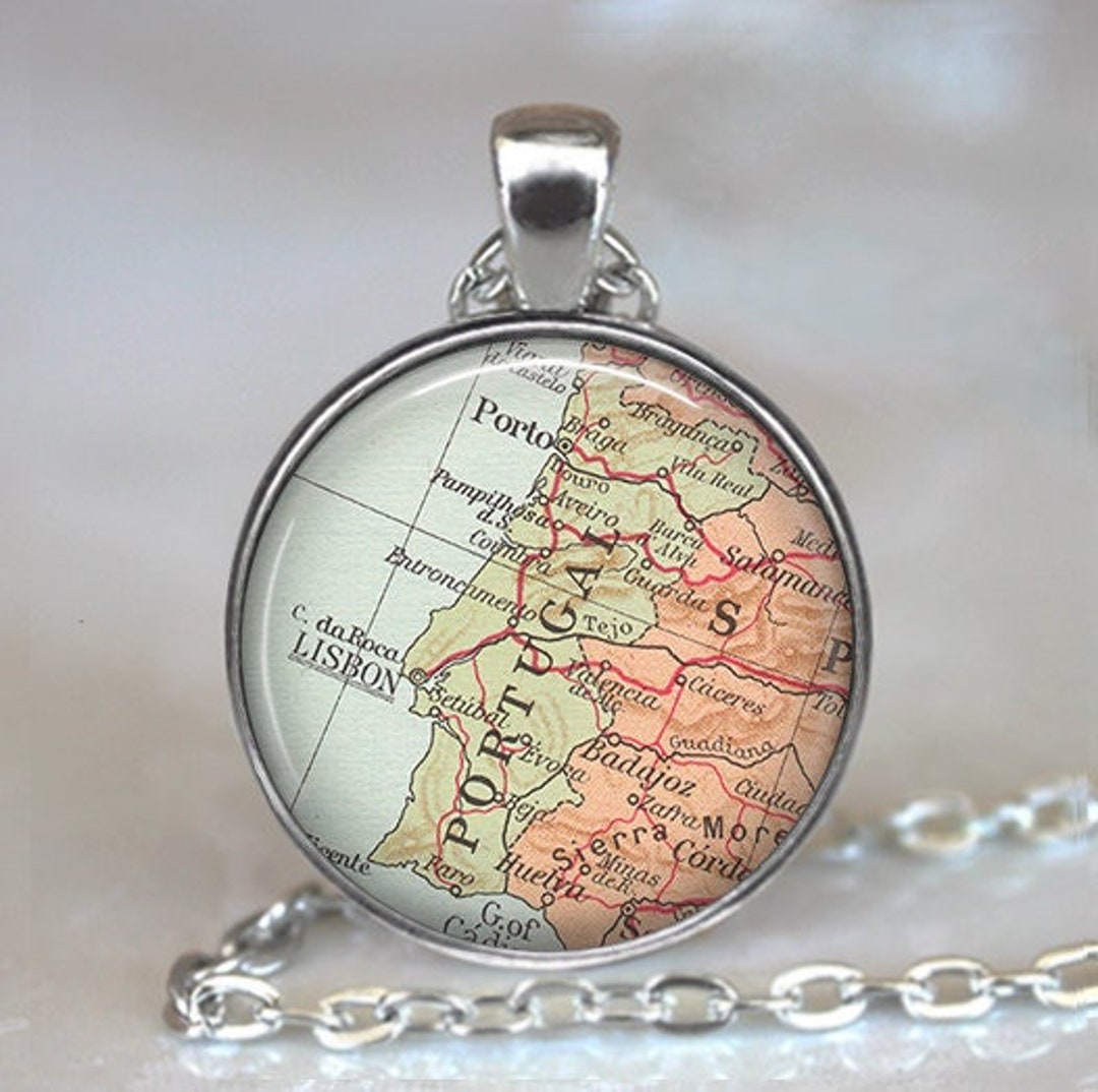 Portugal Map Necklace, Portugal Map Pendant, Portugal Necklace Travel ...