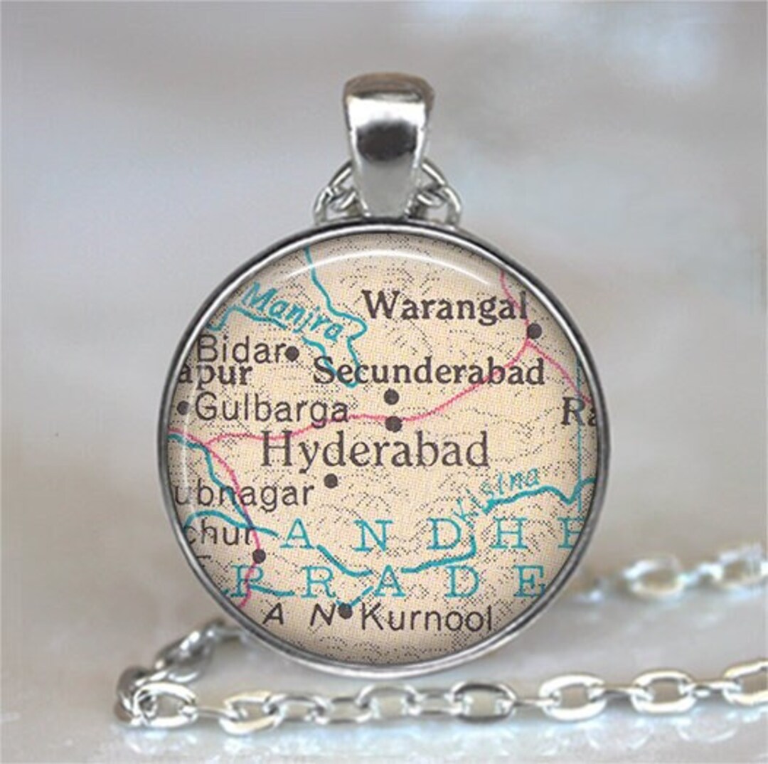 Hyderabad, India Map Necklace or Key Chain, Hyderabad Map Jewelry ...