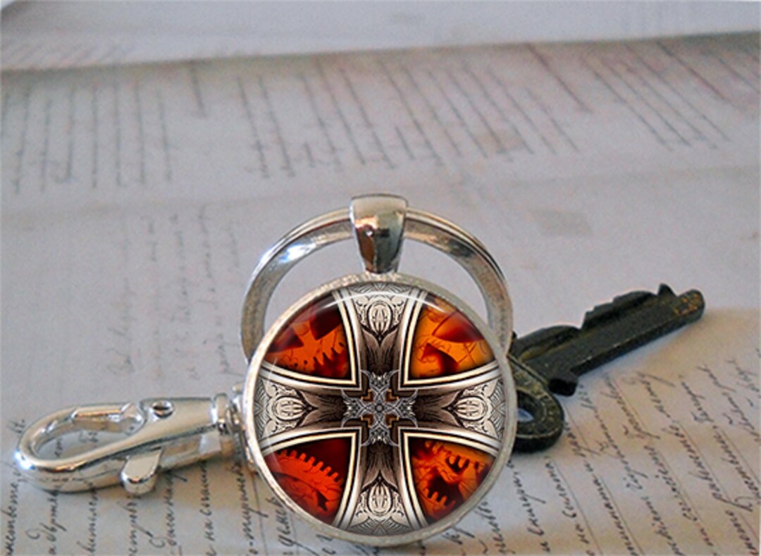 Silver and Crimson Heraldic Celtic Cross Key Chain, Necklace or Brooch ...
