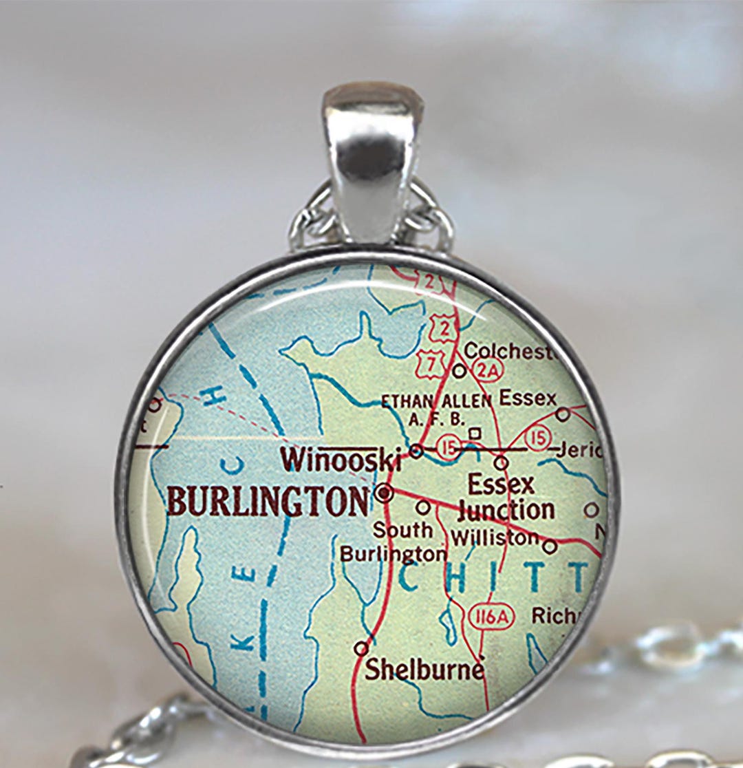 Burlington Map Necklace, Key Chain or Brooch, Winooski Vermont Map Gift ...