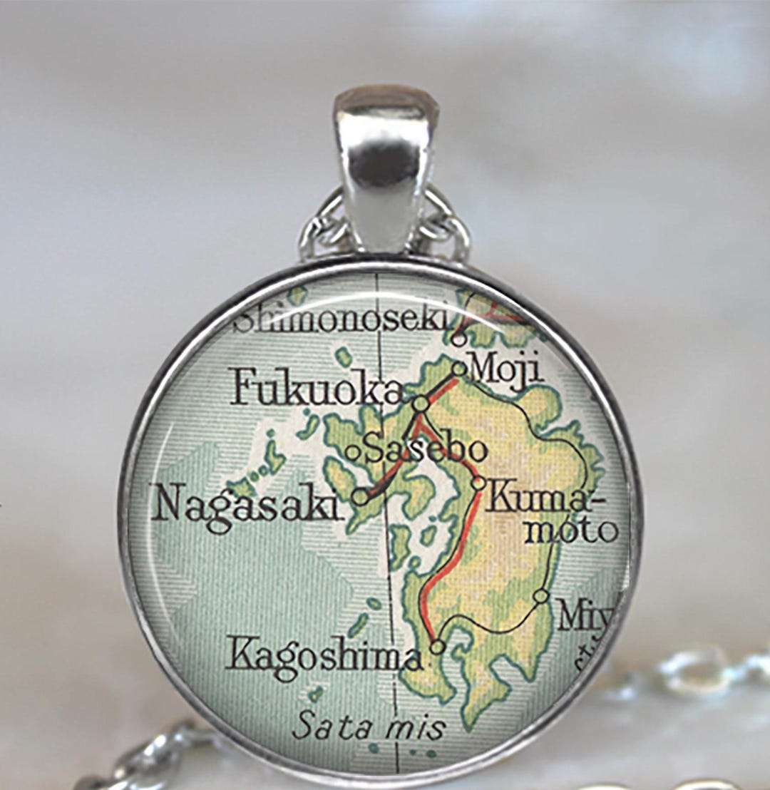 Fukuoka, Japan Map Necklace, Key Chain or Brooch, Nagasaki Sasebo ...