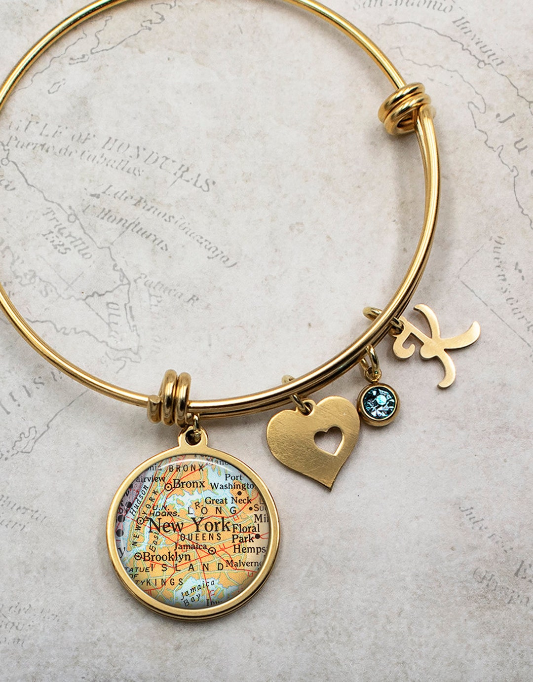 New York City Map Charm Bracelet, Queens Bronx New York Adjustable ...