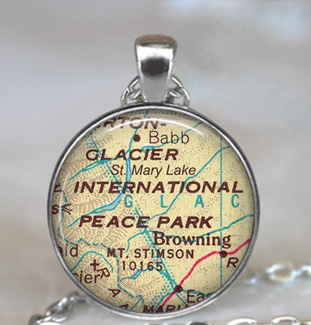 Glacier International Peace Park Map Necklace, Key Chain or Brooch ...