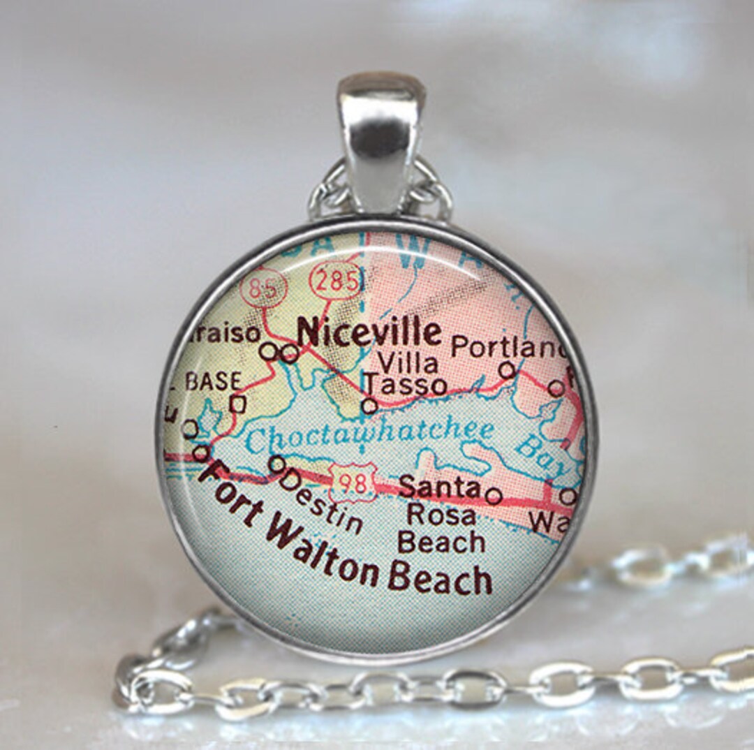 Ft Walton Beach Map Necklace, Destin Florida Map Jewelry Santa Rosa ...