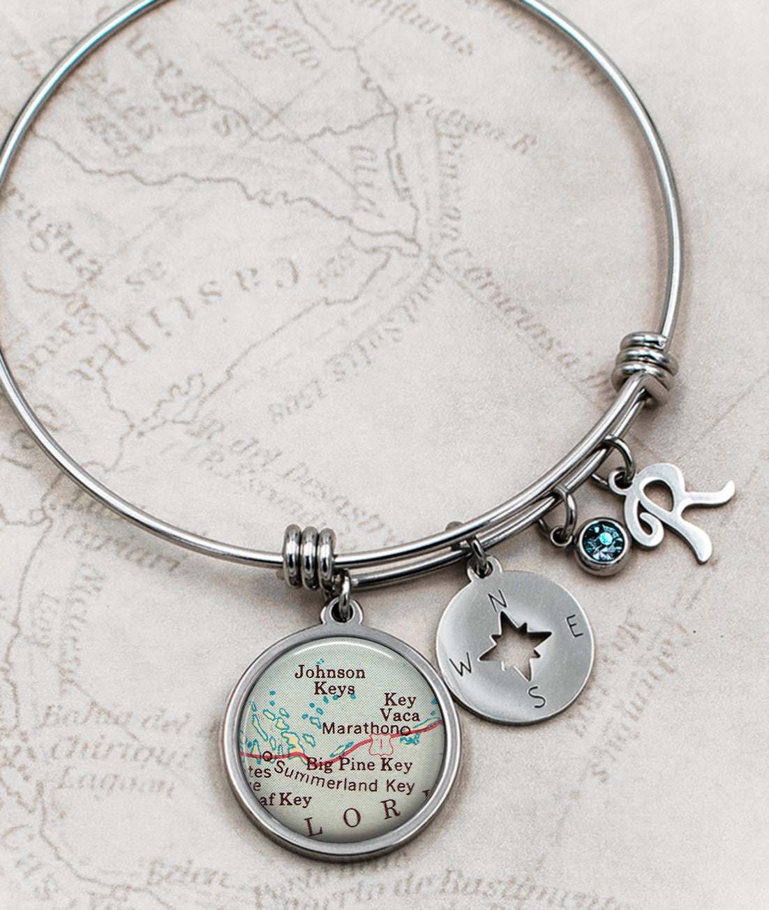 Middle Keys Map Bracelet, Florida Keys Charm Bracelet, Big Pine Key ...