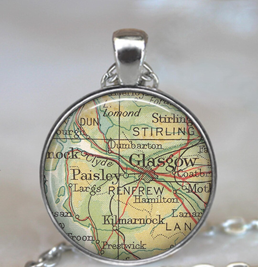 Glasgow, Scotland Necklace, Key Chain or Brooch, Glasgow, Scotland Map ...
