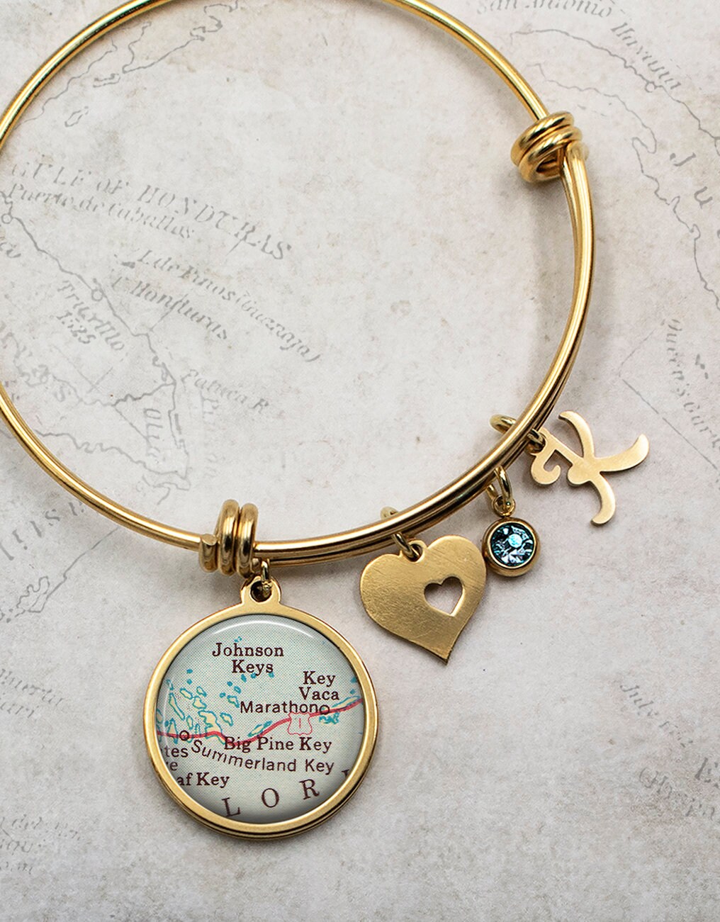 Middle Keys Map Bracelet, Florida Keys Charm Bracelet, Big Pine Key ...