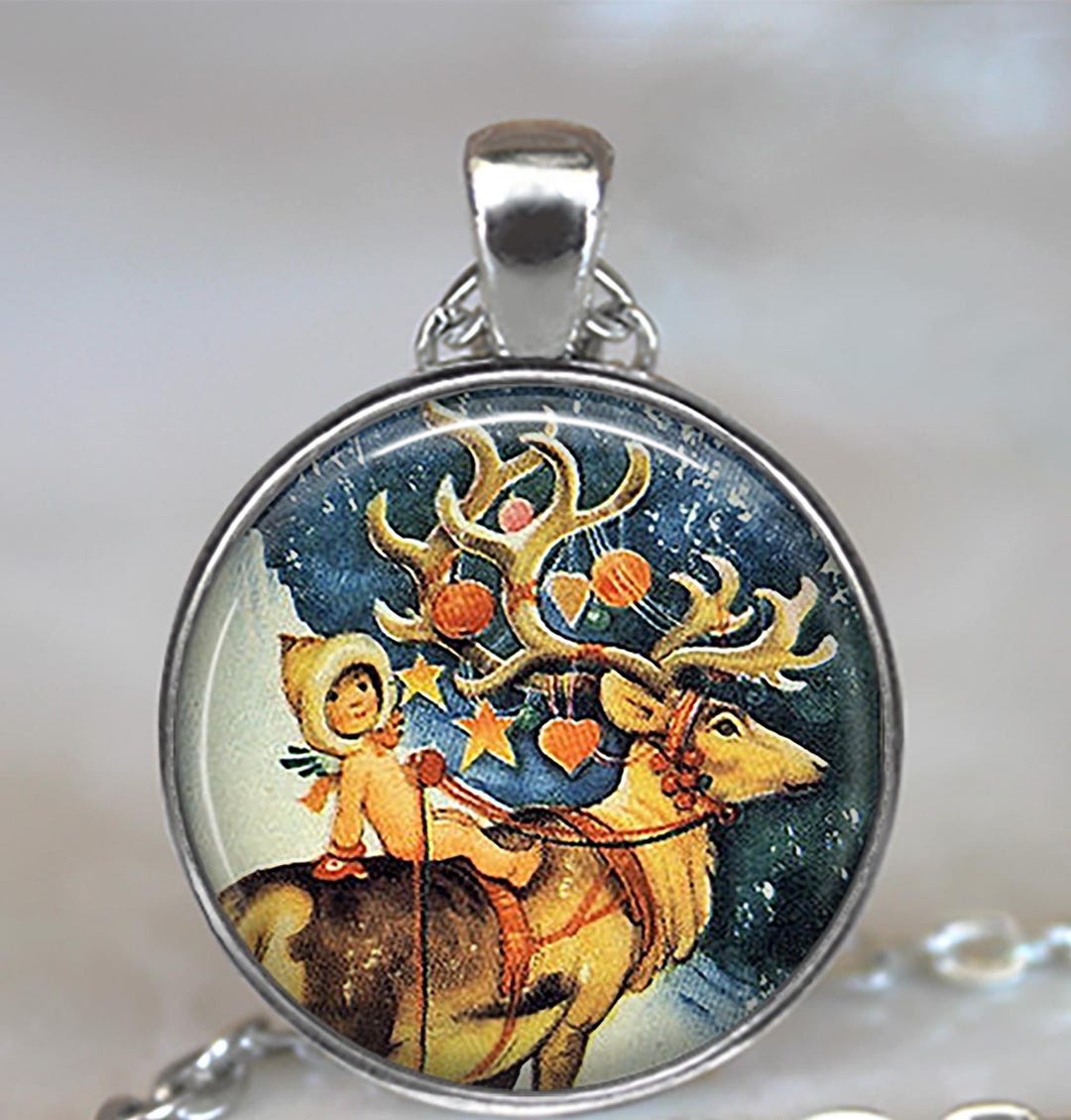 Christmas Reindeer Necklace or Key Chain, Christmas Holiday Jewelry ...