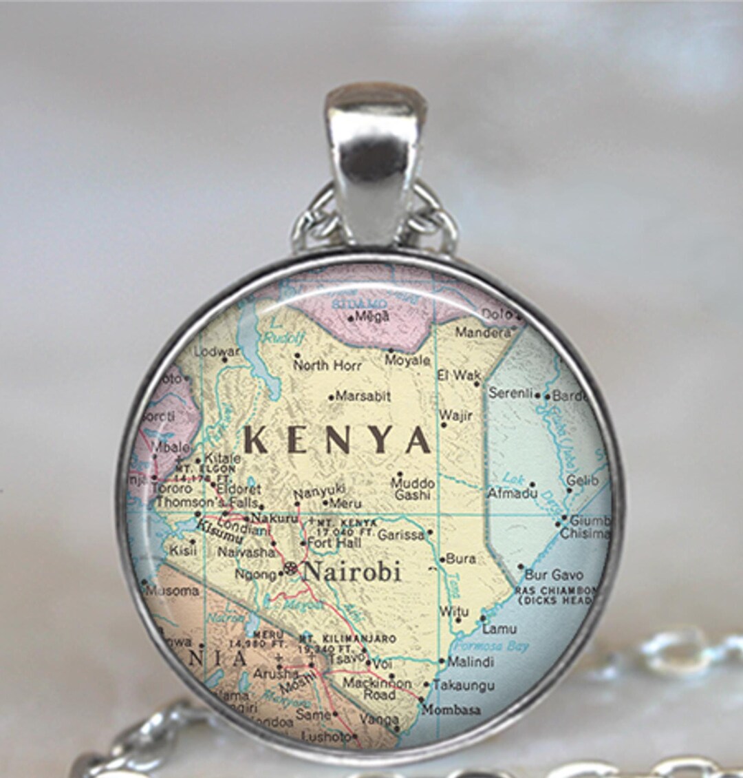 Kenya Map Necklace, Brooch Pin or Key Chain, Kenya Africa Nairobi Map ...